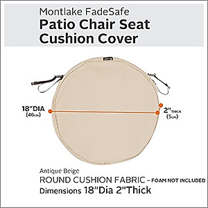 Classic Accessories Montlake FadeSafe Water-Resistant 18 x 2 Inch Round Outdoor Chair Seat Cushion Slip Cover, Patio Furniture Cushion Cover, Antique Beige, Patio Furniture Cushion Covers