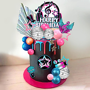 30 PCS Music Cake Toppers Musical Birthday Party Cake Decorations for Musical Cake Toppers Set Girls Music Karaoke Theme Birthday Party Supplies (Style1)