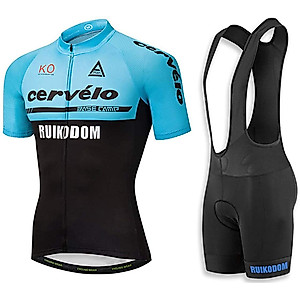 Men Cycling Jersey Team Bike Shirts Short Sleeves and Bib Shorts Set Biking Clothing C78 (F,Medium)
