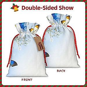 Flowers And Butterflychristmas Drawstring Gift Bag, Linen Drawstring Gift Bag, Reusable Drawstring Gift Bag, Used For Christmas, Birthday, Wedding Supplies