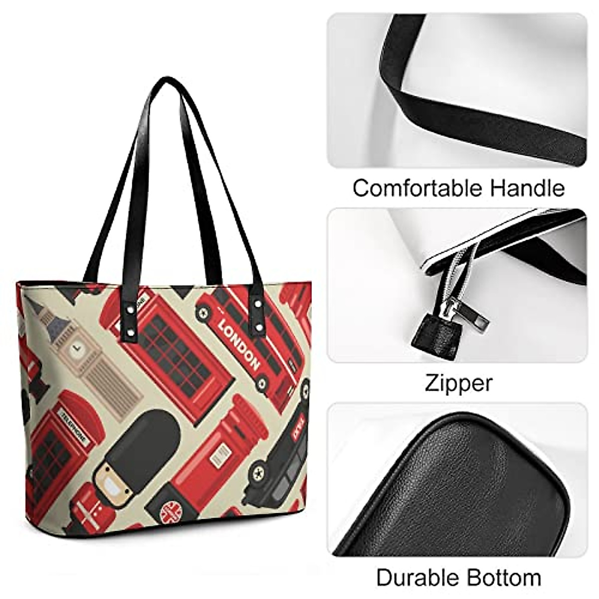 Womens Handbag London Elements Pattern Leather Tote Bag Top Handle Satchel Bags For Lady