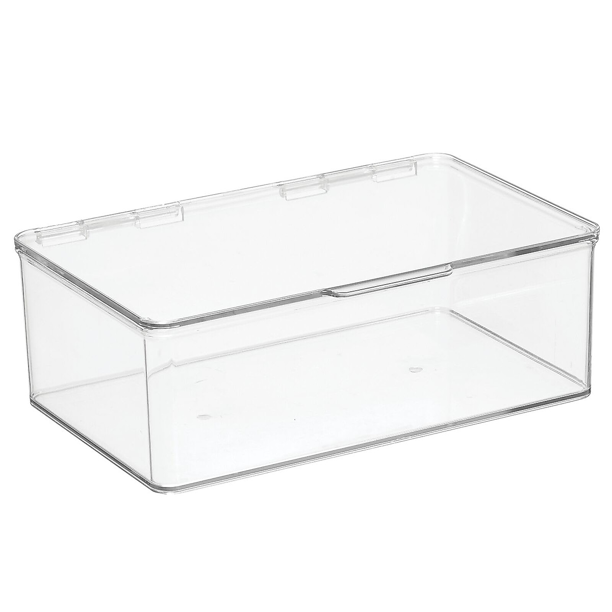 mDesign Plastic Kitchen Pantry and Fridge Storage Organizer Box Containers with Hinged Lid for Shelves or Cabinets, Holds Food, Snacks, Canned Drinks, Seasoning, Condiments - Lumiere Collection, Clear