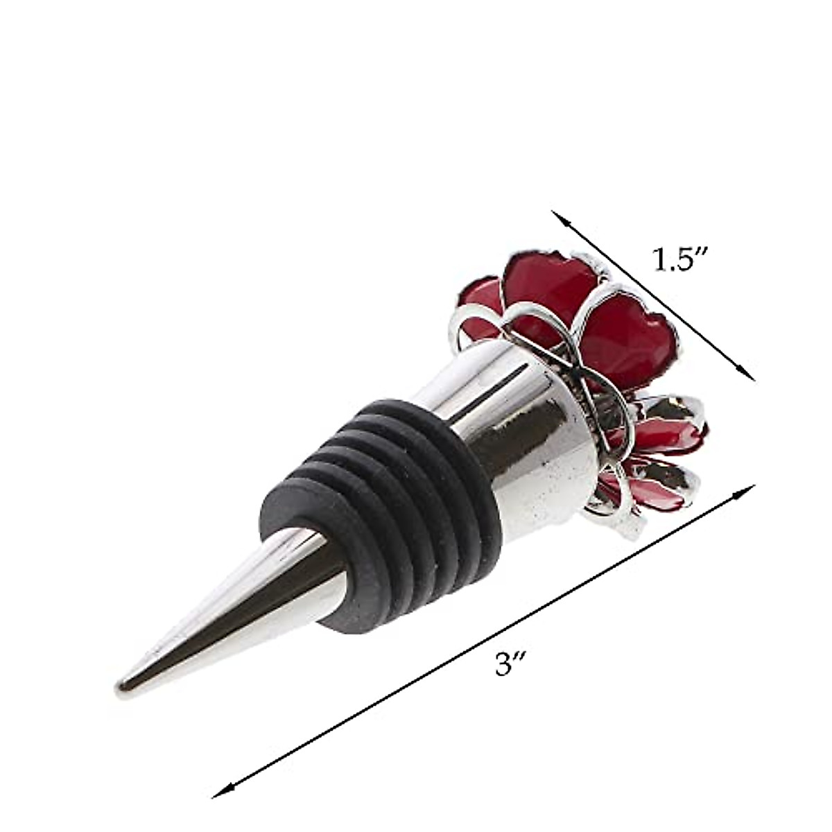 Holiday Wine Stopper Decorative with Colored Gem Flower Accessory Top - Red