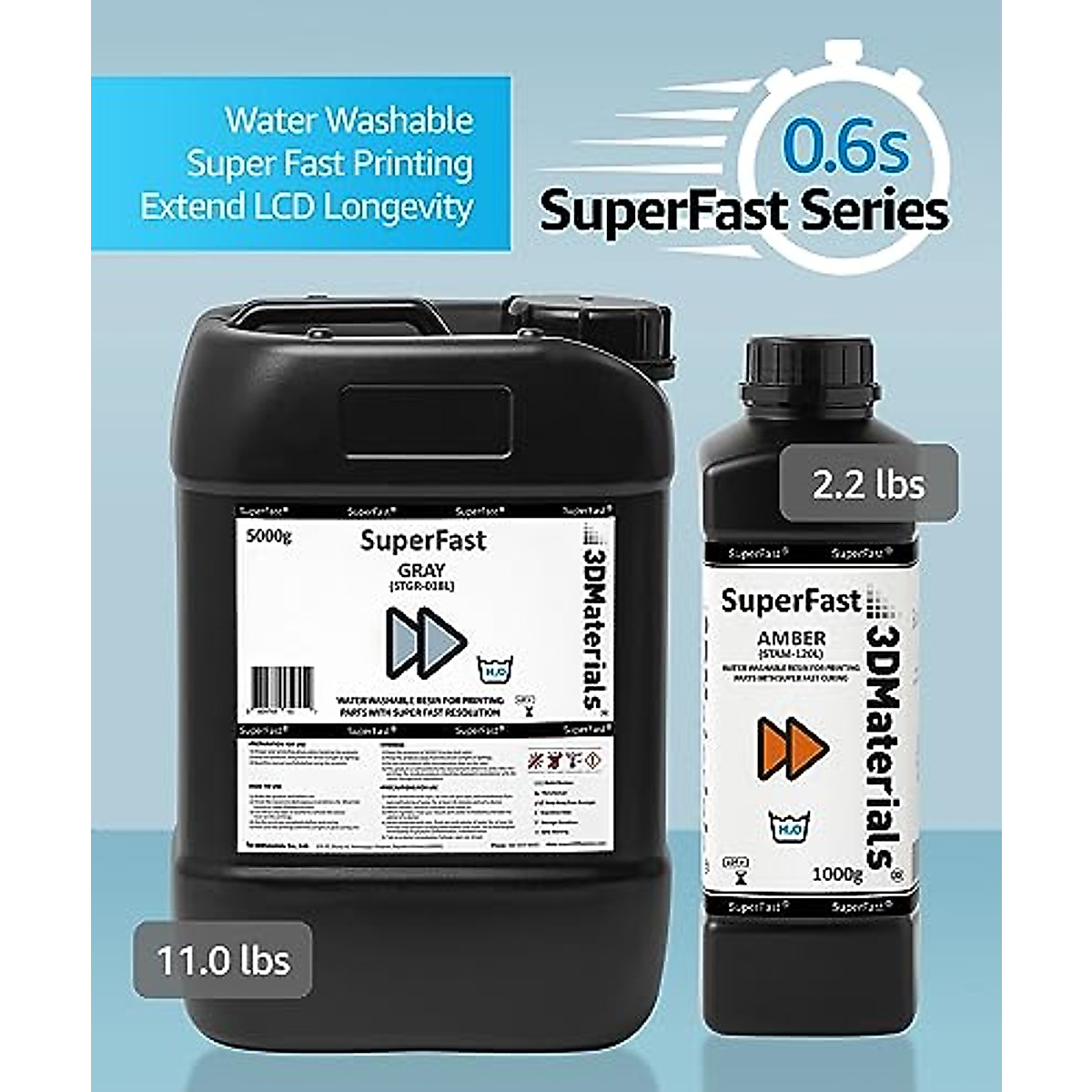 3DMaterials SuperFast 3D Printer Resin Water Washable, 0.6 sec 50um Printing, Made in Korea (1000g, Dark Grey)