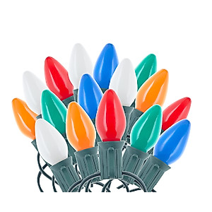 25-Pack C7 Multicolor 7-Watt Christmas Light Bulbs, Ceramic Base, Extended Life