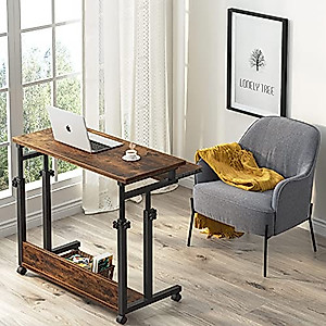 Tribesigns Portable Desk for Sofa and Bed, Height Adjustable Laptop Table Small Standing Desk Rolling Computer Cart Workstation with Keyboard Tray on Wheels for Home Office