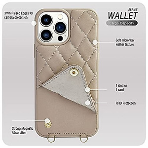 ROMIELA Series iPhone 14 Pro Max Crossbody Case with Card Holder Chain Strap Wallet, Quilted Leather Purse RFID Blocking Lanyard Women Protective for Apple iPhone 14 Pro Max, 6.7 inch - Apricot