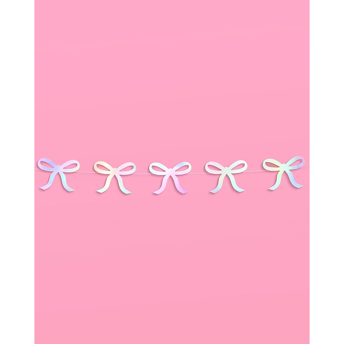 xo, Fetti Iridescent Bow Hanging Garland - 4 pcs, 12' | Bachelorette Decorations, Tying The Knot Bride Bach Decor, Birthday Party Favor, Baby Shower Supplies, Coquette Photobooth Backdrop