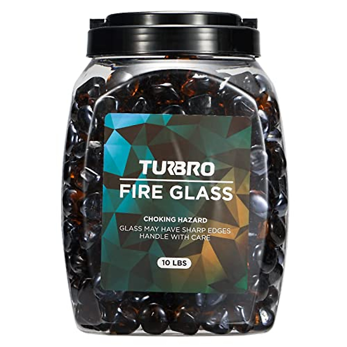 TURBRO 10 lbs Tempered Fire Glass Diamonds - Dazzling Reflective Glass Rocks for Gas Fire Pits and Tabletop Fireplace - Amber