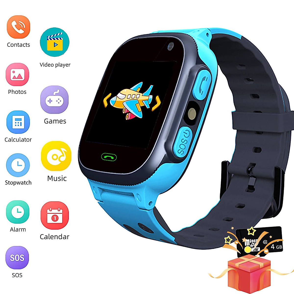wsgpxtybb Kids Smart Watch Phone-Smartwatch for Kids with Clock Music MP3 Player Video Recorder Camera Games SOS Calculator Alarm (Build-in 4GB SD Card) HD Touchscreen for Age 4-12 Boys Girls Gifts