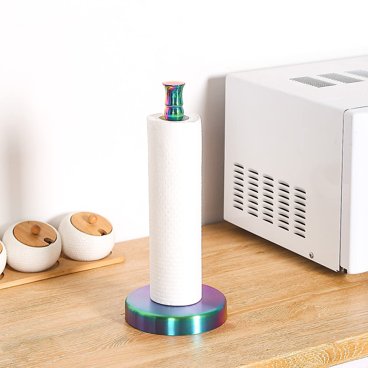 Paper Towel Holder Countertop, Rainbow Kitchen Paper Towel Holder Stand with Stainless Steel Base for Kitchen and Bathroom Organization, Classic Fashion Kitchen Roll Dispenser