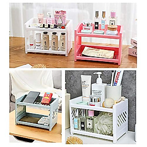 zgs78hh Double Layer Hollow Shelf, Plastic Cosmetics Desktop Finishing Bathroom Accessories Organizer,Storage Rack,2 Tier Shelf Holder, White