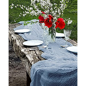 Maliton Dusty Blue Cheesecloth Table Runner 13.3ft Baby Blue Table Runner 160 Inches Cheesecloth Table Runner Bulk for Bohemian Wedding Decorations Baby Shower Birthday Party Table Decorations