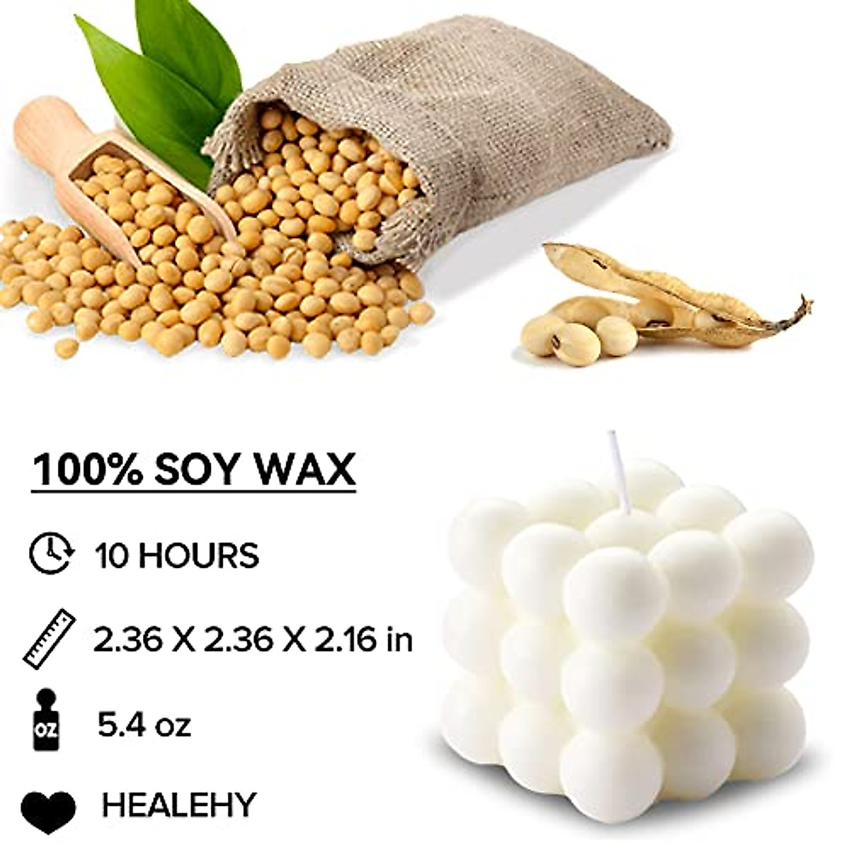 Aokala Scented Bubble Cube Candles, Candles for Home Decor Scented, 5.4 oz Soy Wax Aromatherapy Candle, Aesthetic Room Decor Cute Danish Pastel Large Decorative Shaped Candles Gifts - Freesia(White)