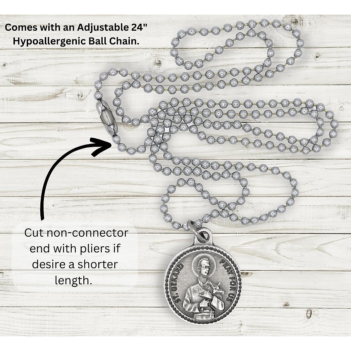 Saint Gerard Necklace Patron Saint of Fertility & Pregnancy Catholic Jewelry - Silver Oxidized Round 7/8" St Gerard Medal with 24" Adjustable Hypoallergenic Ball Chain - Made in Italy
