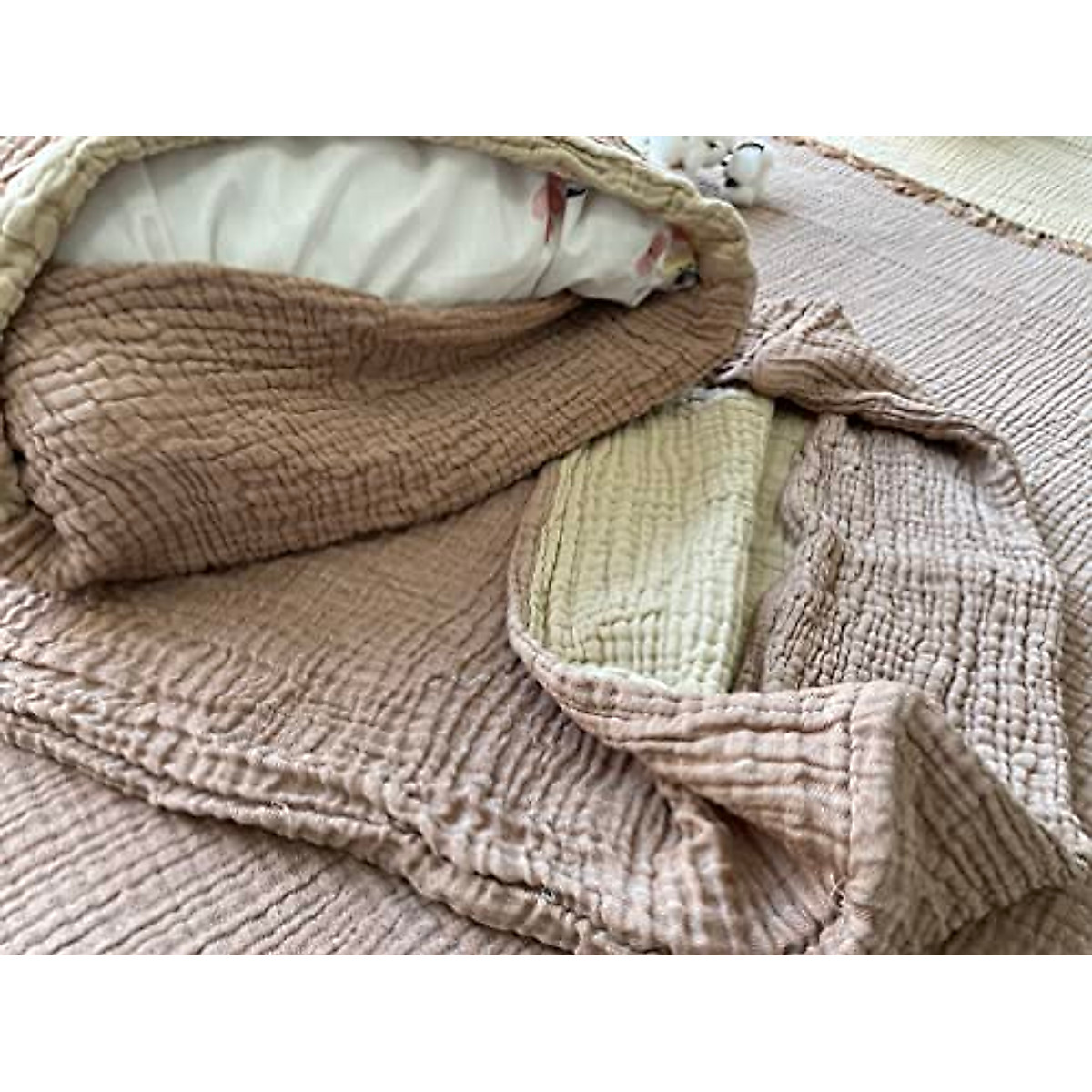 Muslin Blanket 100% Cotton, 4 Layers Bedspread, Soft Turkish Cotton Muslin Bed Cover, Reversible Coverlet, Brown (King Size 95x102-230x260cm)
