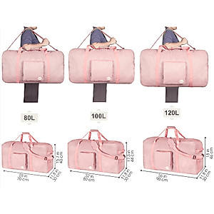 32" Foldable Duffle Bag 100L for Travel Gym Sports Lightweight Luggage Duffel By WANDF (32 inches (100 Liter), Pink Denim 32'')
