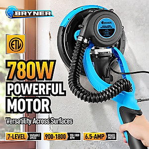 Drywall Sander, Electric Drywall Sander with Vacuum Labor-Saving Back Belt，7 Variable Speed, LED Light, 900-1800RPM, Dustless Floor Sander for Popcorn Ceiling, Wood Floor