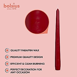 BOLSIUS Dark Red Taper Candles - 10 Inch - 8 Hours Burn Time - 10 Pack Dinner Candle Set - Premium European Quality - Consistent Smokeless Flame - Unscented Dripless Household Candlesticks
