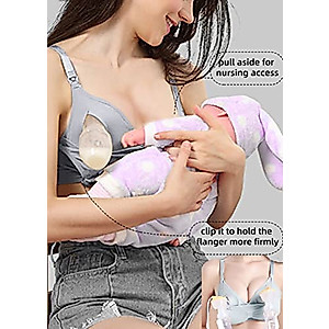iloveSIA 3PACK Nursing & Pumping Bra All in One Hands Free Pumping Bra Black+Gray+Beige Size L