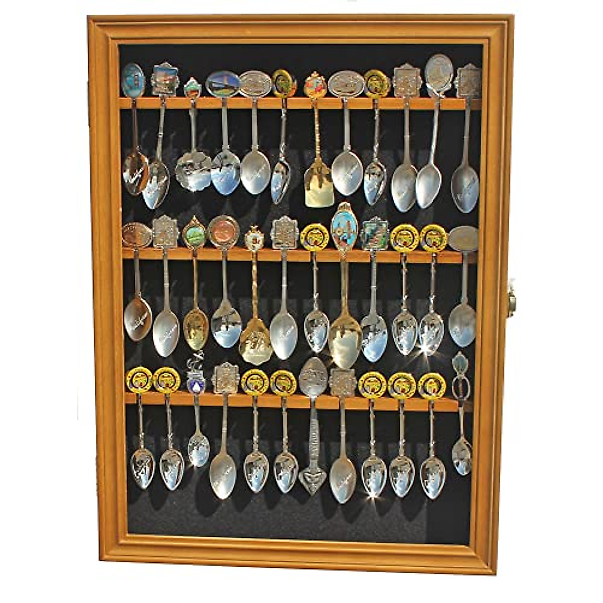 36 Souvenir Tea Spoon Display Case Rack Cabinet Lockable Glass Door Oak Finish
