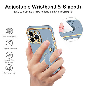 BENTOBEN for iPhone 13 Pro Max Phone Case, Cute Heart Adjustable Strap Wristband Kickstand Holder Shockproof Protective Soft TPU Luxury Plating Raised Trim Girls Women iPhone 13 Pro Max Case, Gray