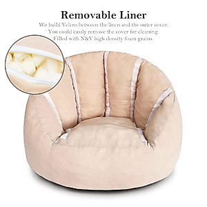 N&V Small Bean Bag Chair for Kids, Children Mini Bean Bag Sack, Foam Filling, Includes Removable and Machine Washable Cover, 27in, Soft Faux Fur (Pink)