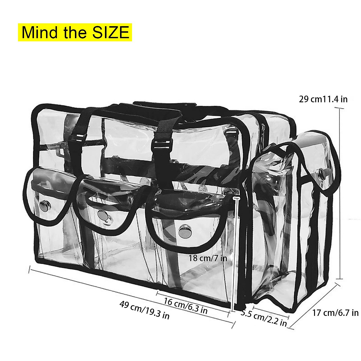 Enkrio Clear Cosmetics Bag Transparent Travel Makeup Bag with 4 External Pockets and Shoulder Strap Zippered Toiletry Carry Pouch Beach Bag
