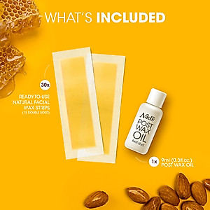 Nad's Facial Wax Strips - Natural All Skin Types - Waxing Kit With 30 Face Wax Strips & Post Wax Oil, 1 Count