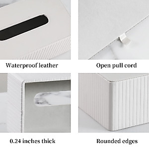 MEIBOOCH Tissue Box Cover Stylish PU Leather Rectangular Tissue Box Holder with Magnetic Bottom Cover for Bathroom Bedroom or Office (Cream-White)