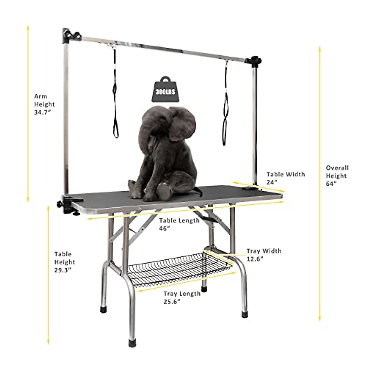 ROOMTEC 46" Dog Grooming Table,Foldable Home Pet Bathing Station with Adjustable Height Arm/Noose/Mesh Tray