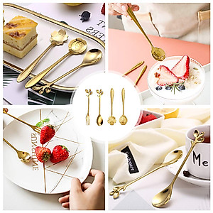 12PCS Leaf Flower Coffee Spoon Set, FULANDL Stainless Steel Tea Spoon Dessert Demitasse Espresso Spoons and Forks, Reusable Tableware Stirring Spoon Ice Cream Spoon for Coffee, Tea, Cake (Gold)