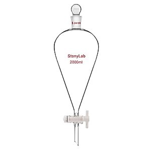 StonyLab PTFE Stopcock Separatory Funnel 2L, Borosilicate Glass Heavy Wall Conical Pear-Shaped Separatory Funnel Separation Funnel with 24/29 Joint