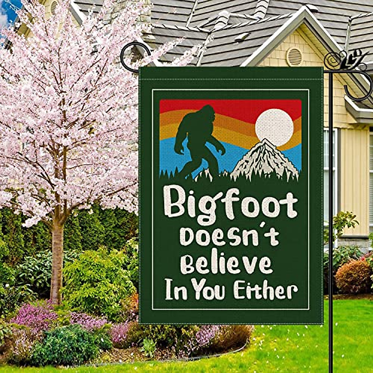 Funny Camper Garden Flags Bigfoot Doesn't Believe In You Either Vertical Double Sided Camping Trailer RV Yard Decorations 12.5x18 Inch