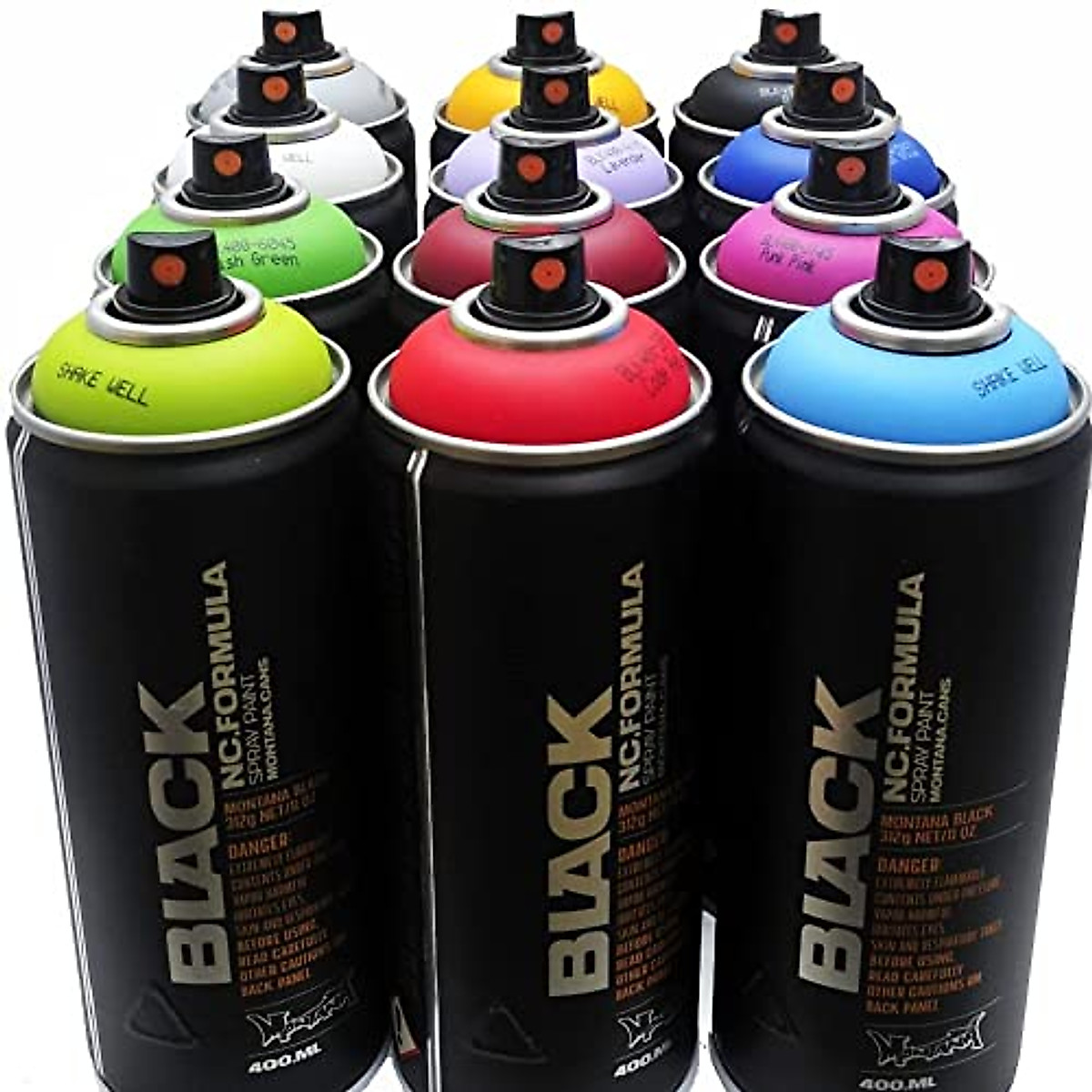 Montana Black 400ml Popular Colors Set of 12 Graffiti Street Art Mural Spray Paint