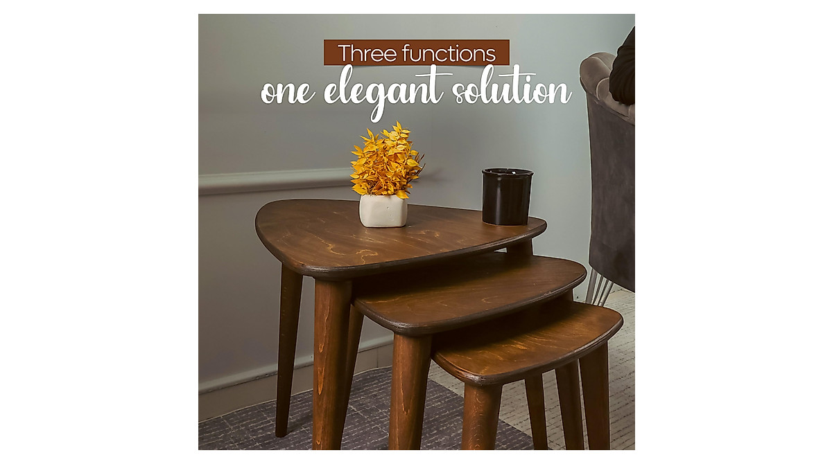 Solid Birch Nesting Tables Set of 3 - Modern Farmhouse Side Tables