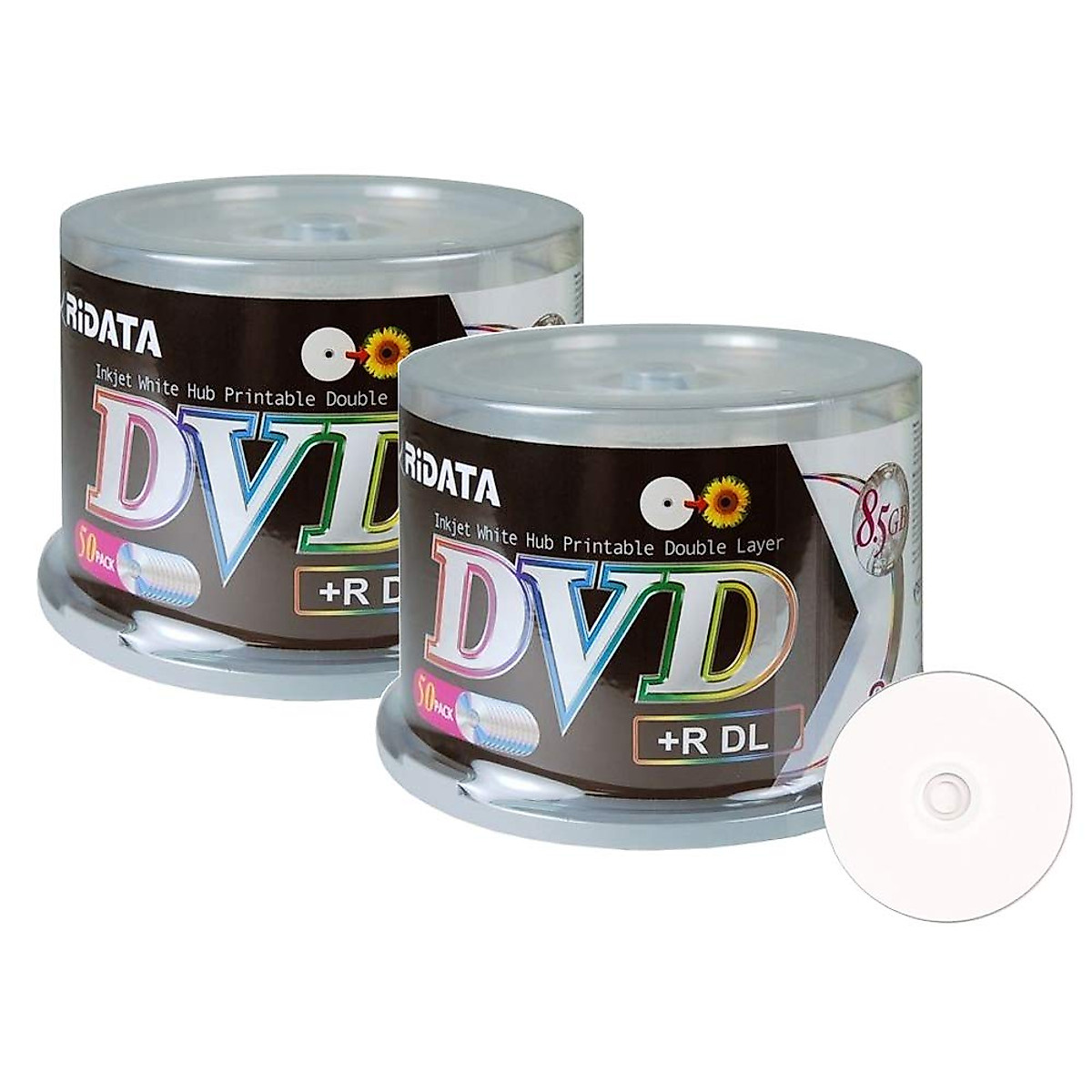 100 Pack Ridata DVD+R DL Dual Layer 8X 8.5GB DVD Plus R Double Layer White Inkjet Hub Printable Blank Media Data Movie Game Recordable Disc