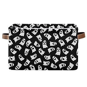 Sletend Halloween Ghost Funny Rectangular Storage Bin Foldable Sturdy Organizer Basket with Leather Handles for Organizing Home Office Nursery-1Pack