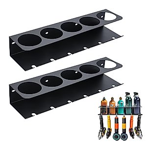 Nisorpa 2 Pack Pneumatic Tool Holder and Aerosol Rack Combo, Wall Mounted Metal Spray Can Bottle Holder Air Tool Organizer Rack for Garages, Workspace and Home, 5 Cans and 6 Slots