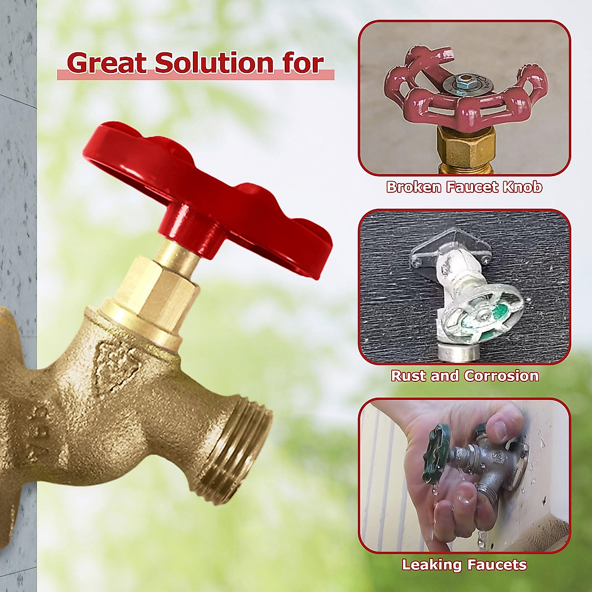 Dreyoo 2 Pack Outdoor Faucet Handles, Oval Spigot Handles Compatible with Arrowhead PK1290, 12 Point Faucet Knob for Outside Hose Bibb, Garden Valves and Frost Proof Wall Hydrants (Red)