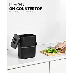 MONGTINGLU Countertop Compost Bin - 1.3 Gallons Hanging Small Trash Can with Lid for Kitchen Bathroom, Under Sink Kitchen Trash Can, Indoor Counter Compost Bucket with Lid, 5L(Black)