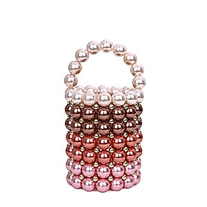 Abvokury YUSHINY Women Beaded Pearl Evening Bucket Handmade Bags with DustBag for Wedding Party