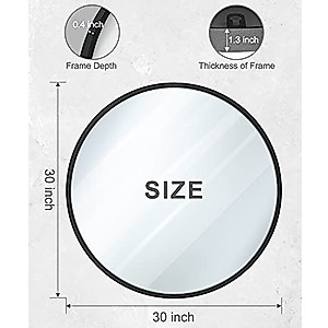 USHOWER Black Round Mirror 30 Inch Bathroom Vanity Circle Mirror - Elegant Wall Mirror with Metal Frame for Living Room, Entryways
