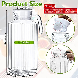 2 Pcs Glass Pitcher with Lid and Spout Ribbed Fridge Pitcher Clear Glass Water Pitcher with Handle Juice Containers with Lids for Fridge Water Jar Water Carafe Milk Jug for Iced Tea (63.4 oz)