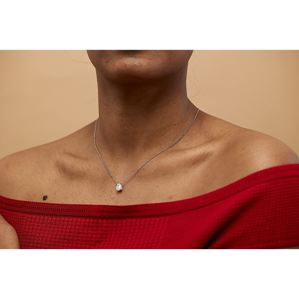 Carbon Atelier IGI Certified 1 1/4 Carat Emerald Cut Lab Grown Diamond Rectangular Solitaire Pendant Necklace for Women in 14k White Gold (G-H, VS1-VS2, cttw) on 16 to 18 Inch Adjustable Chain