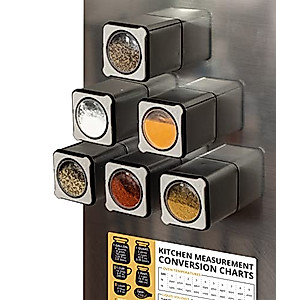 bixie Magnetic Spice Tin Jars – Home pack + Conversion Magnet | 6x Rectangle 4.2 oz Refrigerator Stainless Steel Containers for Herbs and Spices