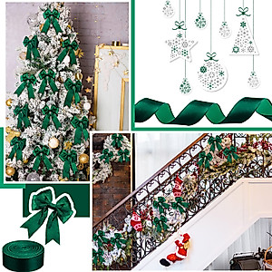 WILLBOND 50 Yards 2.5 Inch Christmas Velvet Wired Ribbon Fabric Decorative Ribbon Gift Wrapping Ribbon for DIY Craft Christmas Holiday Bows Wreath Wedding Indoor Outdoor(Green)