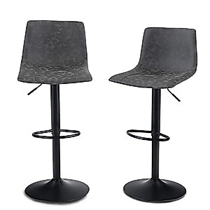 MAISON ARTS Swivel Bar Stools Set of 2 for Kitchen Counter Adjustable Counter Height Bar Chairs with Back Tall Barstools PU Leather Kitchen Island Stools, 300 LBS Bear Capacity, Grey