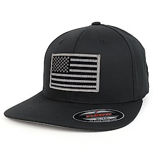 Armycrew XXL USA American Flag Embroidered Iron On Patch Flexfit Cap - BLK Gry