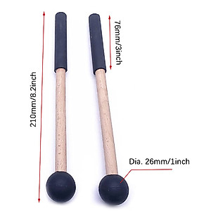Jiayouy 8 Inch Rubber Head Percussion Mallets Sticks for Tongue Drum, Xylophone,Glockenspiel, Woodblock, Bell Pack of 2 Black